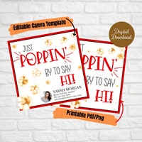 Popcorn Gift Tag, Popcorn Appreciation Tag, Poppin by to Say Thank You ...