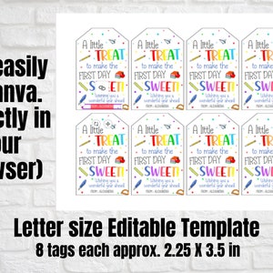 A Little Treat to Make the First Day Sweet, Editable Back to School ...