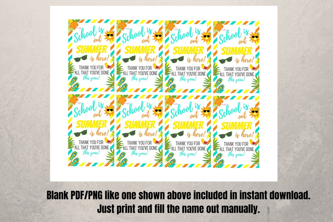 Schools Out Summer's Here Editable Thank You Gift Tags, Teacher ...