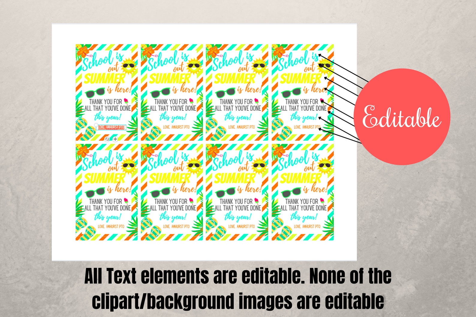 Schools Out Summer's Here Editable Thank You Gift Tags - Etsy