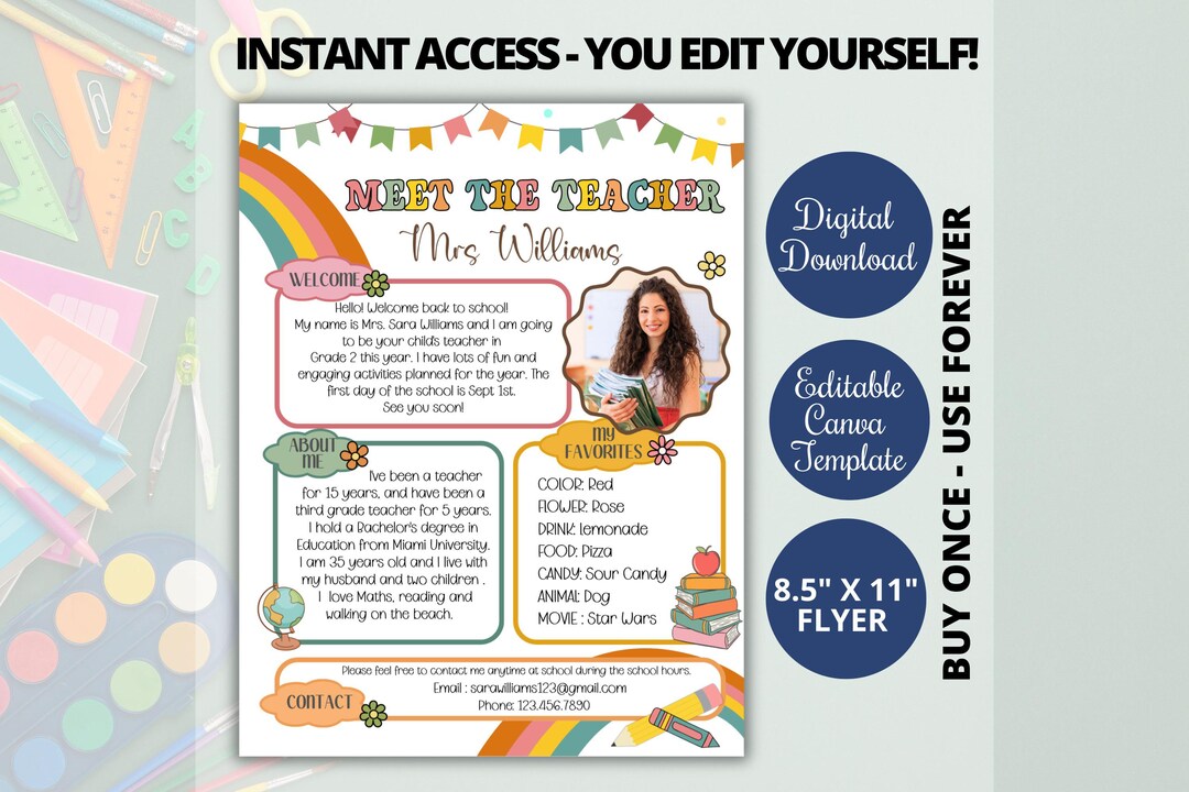 Retro Groovy Meet the Teacher Template Flyer, Printable Parent ...