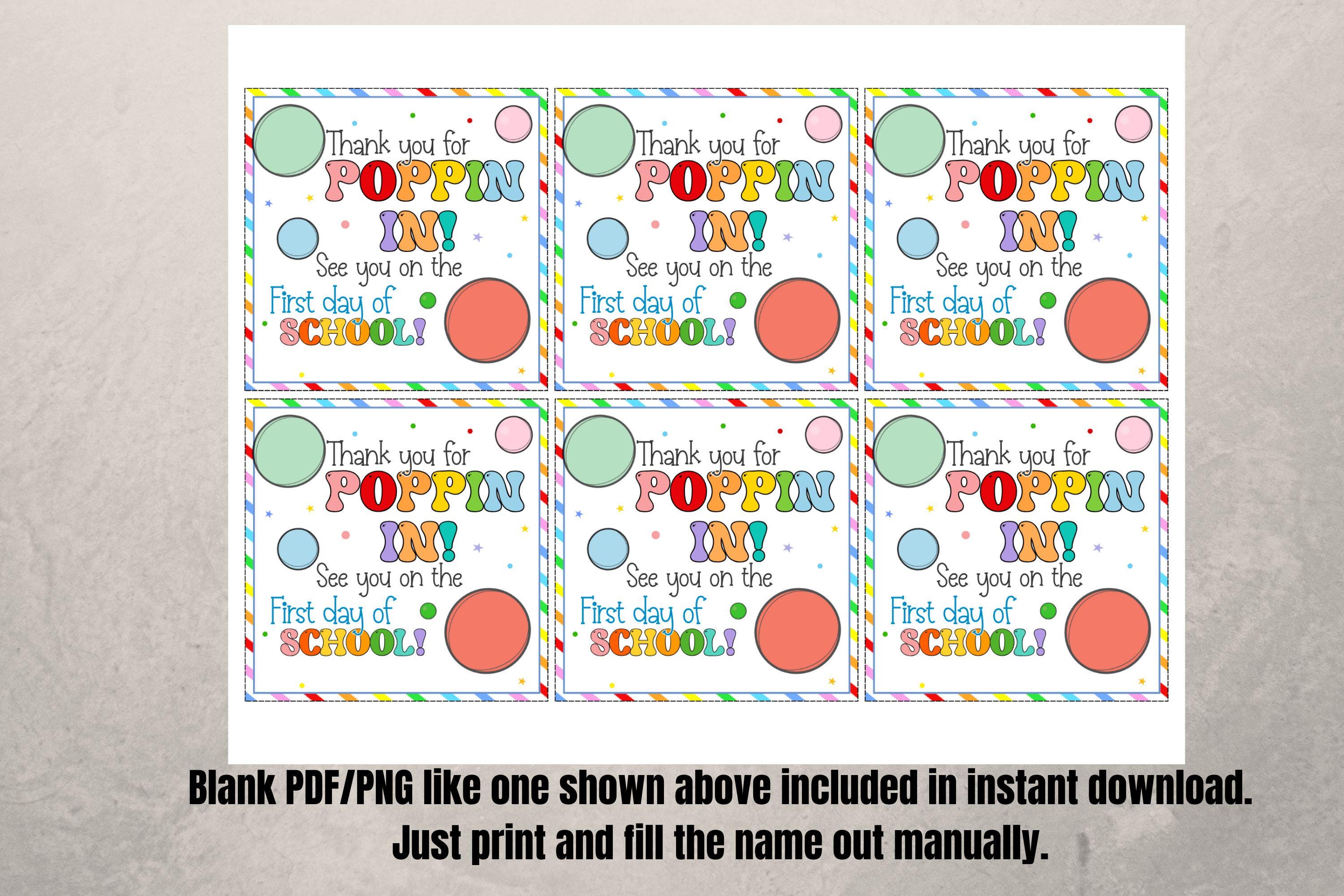 Thank You for Poppin In, See You on First Day of School Gift for ...