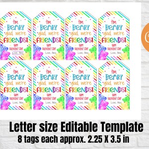 Printable Valentine Gummy Candies Tag,i'm Beary Glad We're Friends ...