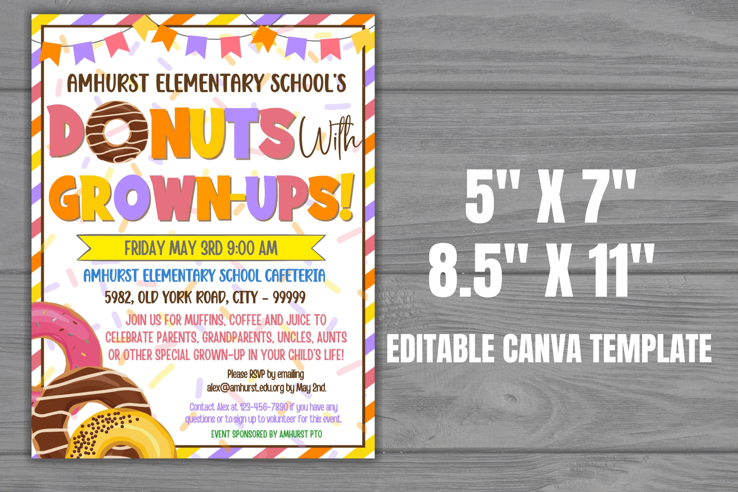 Editable Donuts With Grownups PTO Flyer, Printable Breakfast With ...