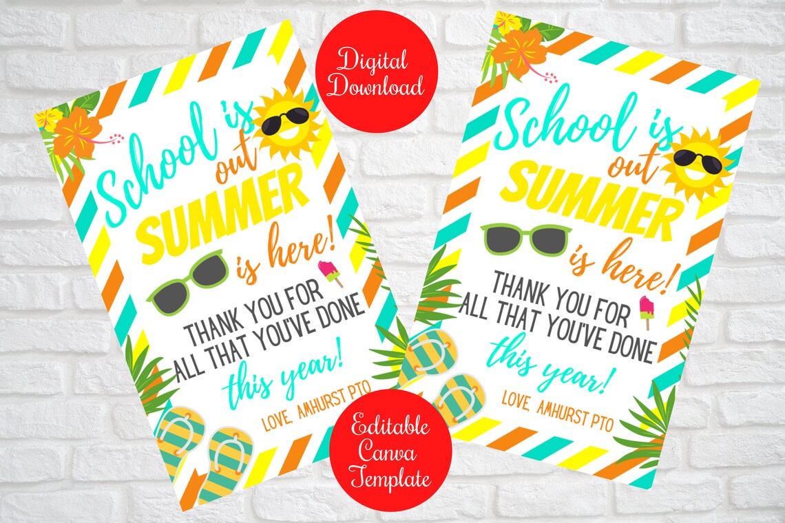 Schools Out Summer's Here Editable Thank You Gift Tags - Etsy