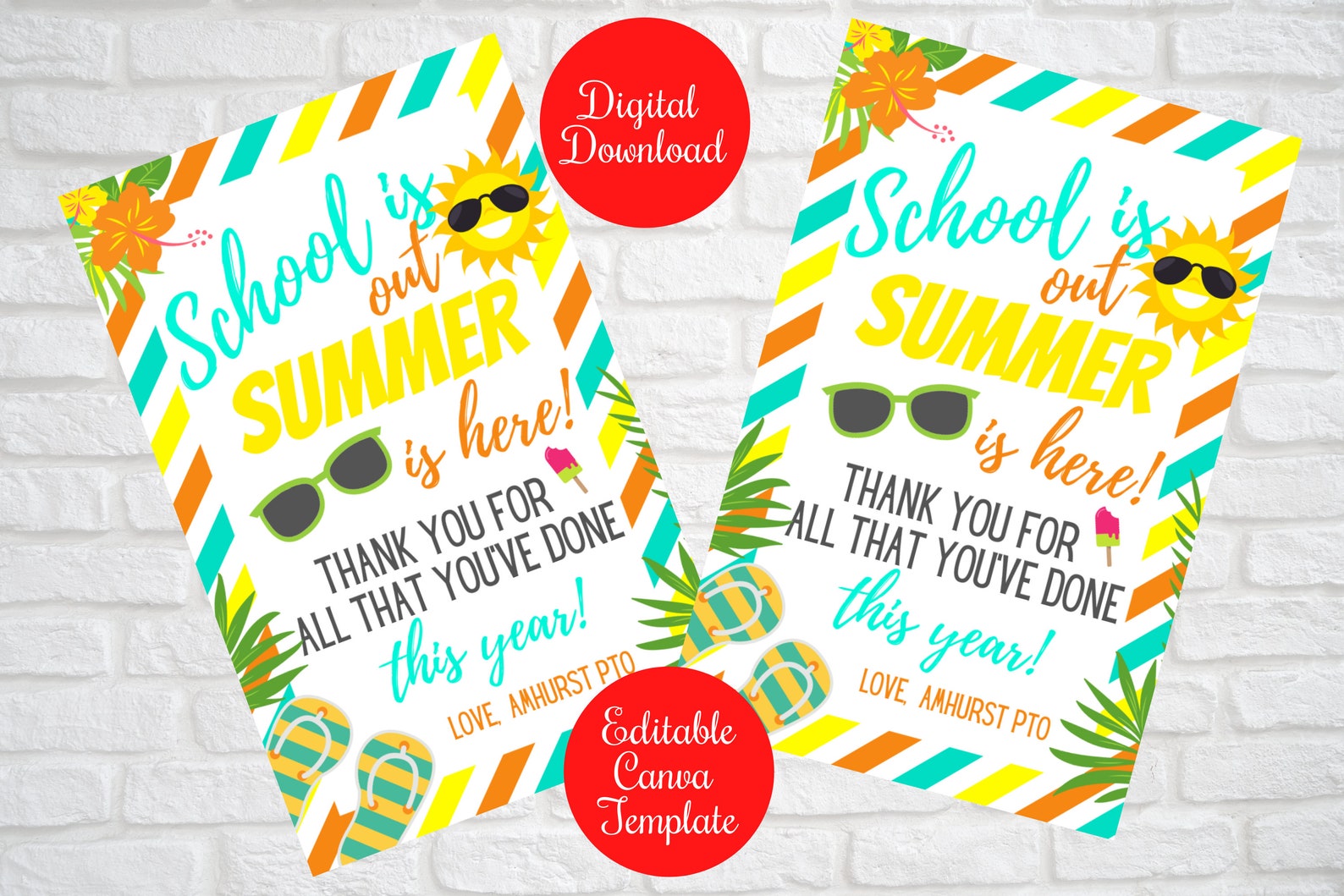 Schools Out Summer's Here Editable Thank You Gift Tags - Etsy