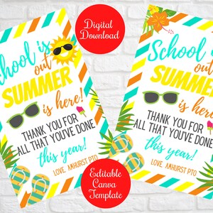 Schools Out Summer's Here Editable Thank You Gift Tags - Etsy