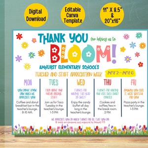 Editable Flowers/plants Teacher Appreciation Week Schedule,thanks for ...