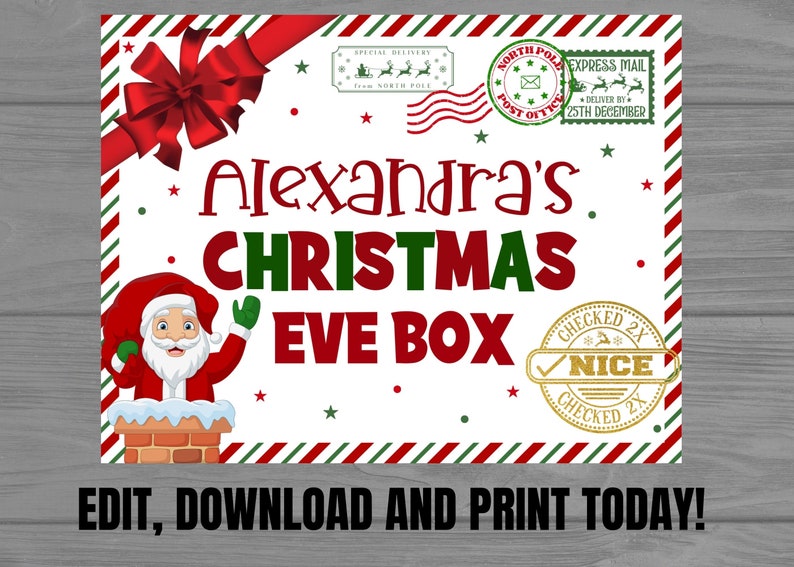 EDITABLE Christmas Eve Box Label ,personalized Christmas Eve Box Label ...