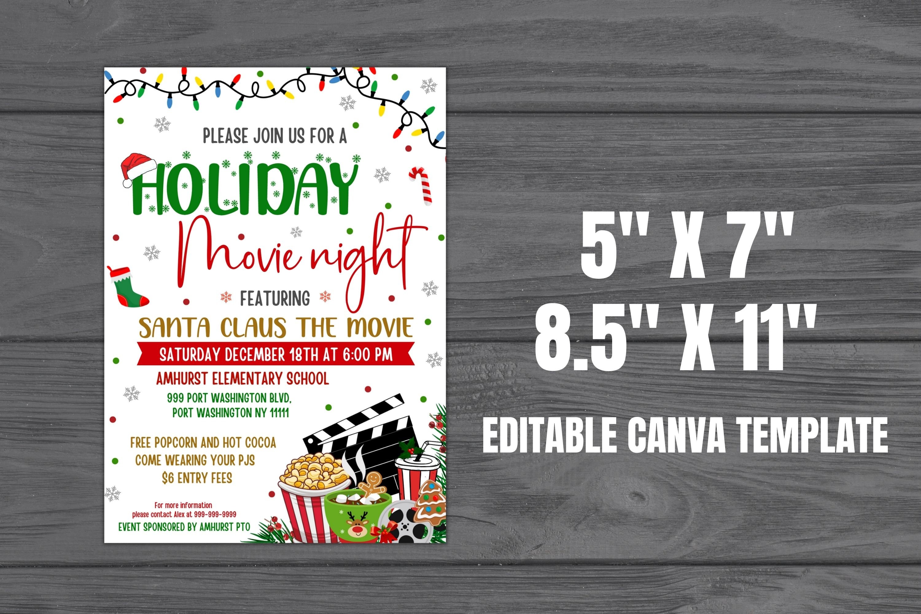 Editable Christmas Movie Night Invitation Template, PTO PTA Community ...