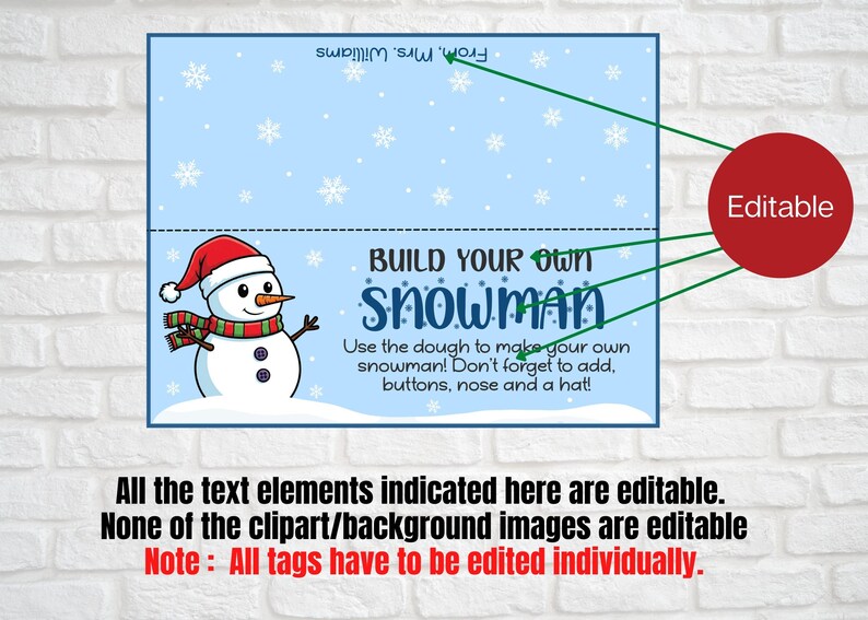 Build Your Own Snowman Treat Bag Toppers,editable Christmas Fold Over ...