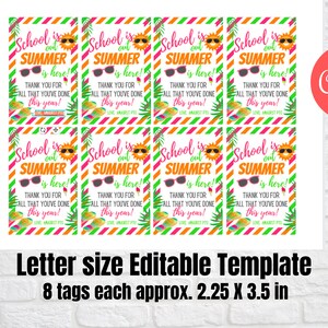 Schools Out Summer's Here Editable Thank You Gift Tags | Etsy