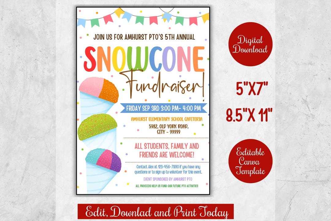 Editable Snow Cone Fundraiser Flyer Template | PTO, PTA, School Event ...