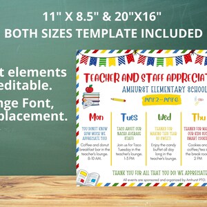 Editable Teacher Appreciation Week Schedule School Teacher - Etsy