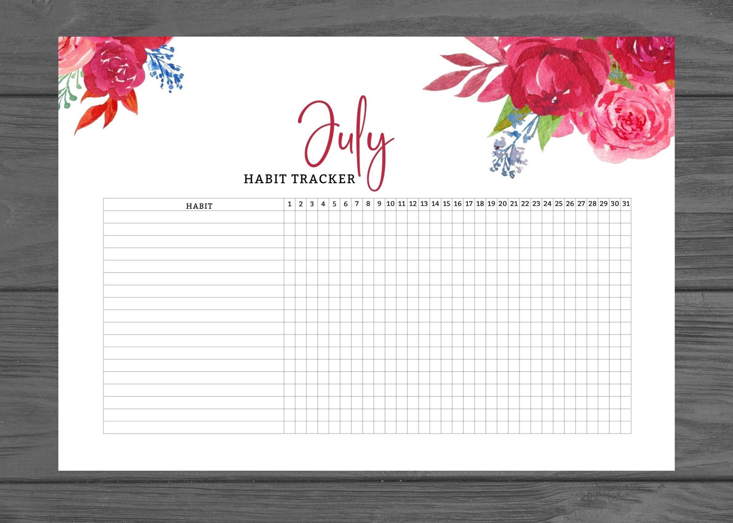 Floral Daily Habit Tracker Printable, Goal Planner, Monthly Habit ...