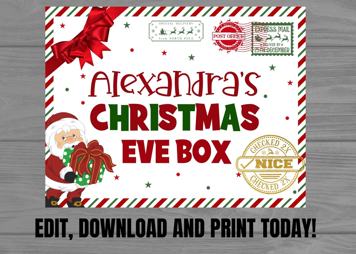 EDITABLE Christmas Eve Box Label personalized Christmas Eve | Etsy