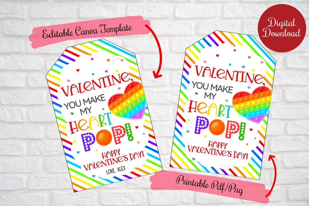 Pop Fidget Toy Key-ring Valentine Tags, You Make My Heart Pop ...