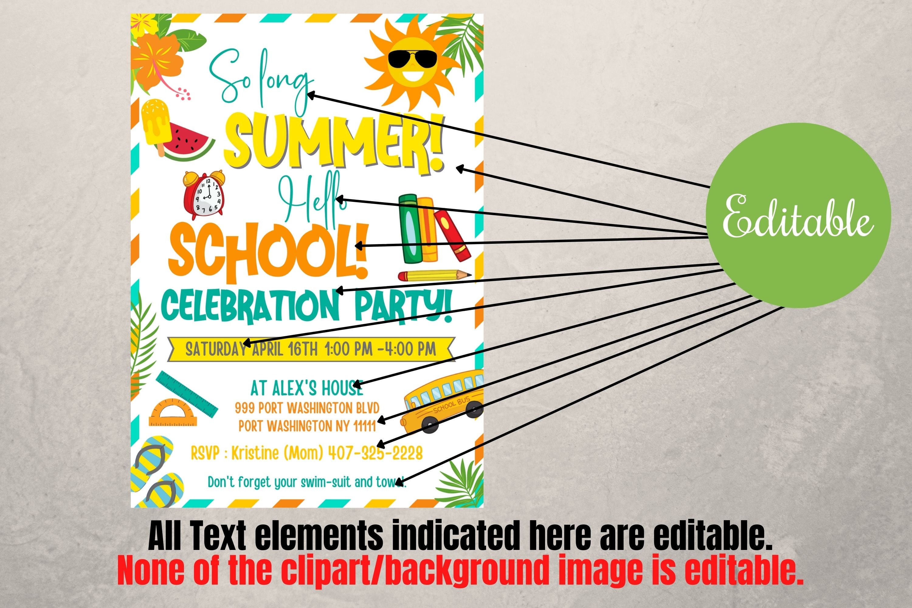 EDITABLE End of Summer Pool Party Invite Evite ,back to School Party ...