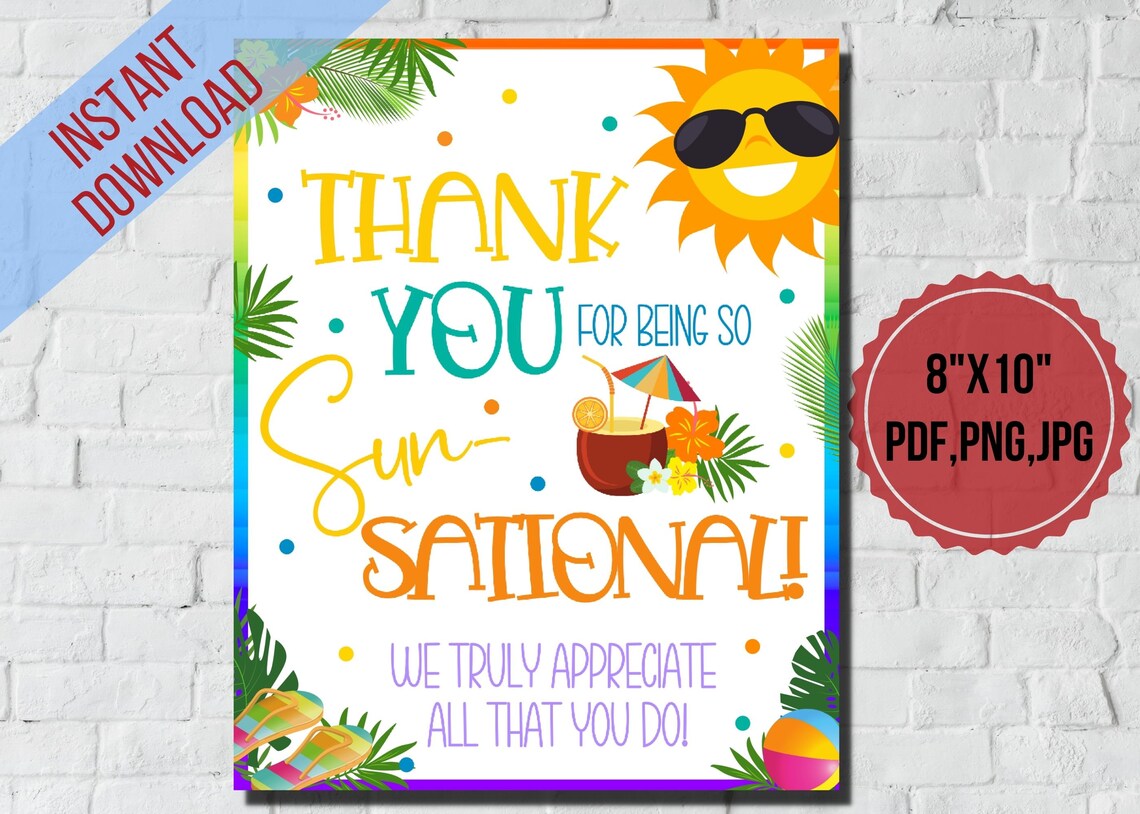 Thank You for Being so Sun-sationalbeach Themed Teacher - Etsy