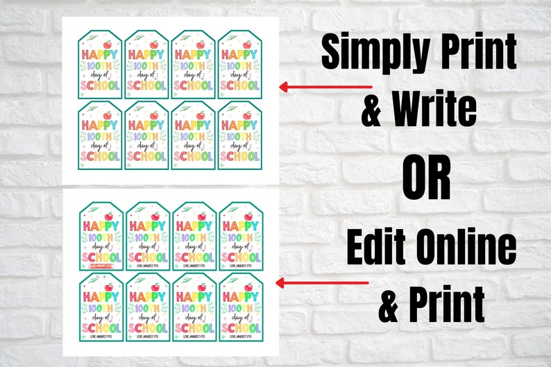 Happy 100th Day of School Gift Tags for Students, Teachers, 100 Days of ...