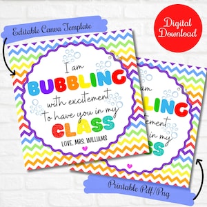 First Day of School Bubbles Gift Tags, I Am Bubbling With Excitement to ...