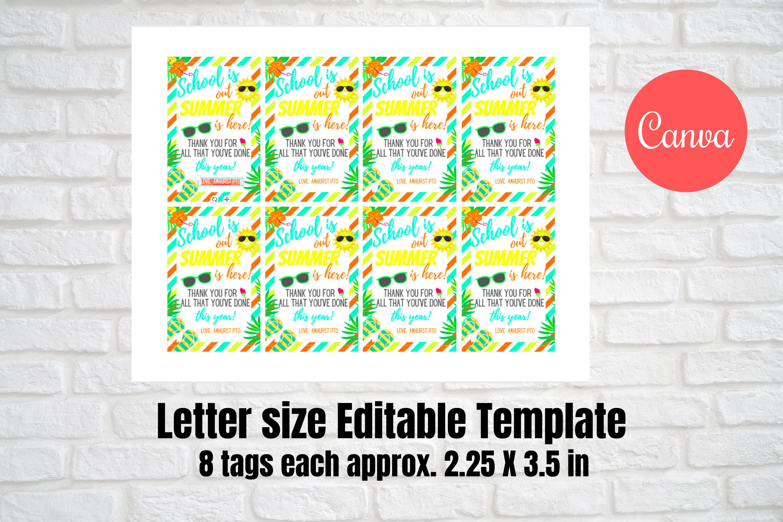 Schools Out Summer's Here Editable Thank You Gift Tags - Etsy