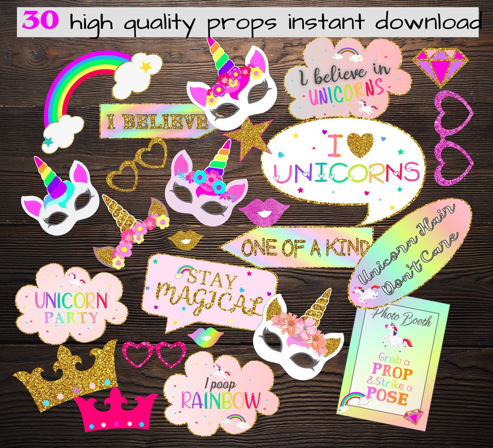 Unicorn Photo Booth Props Printable Unicorn Party Printables Magical ...
