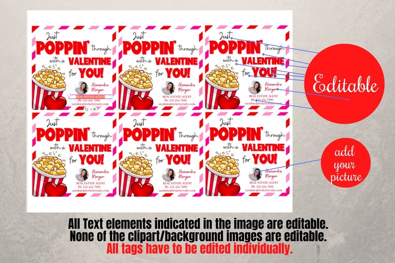 Realtor Valentine Popcorn Gift Tag for Clients,just Poppin by With ...