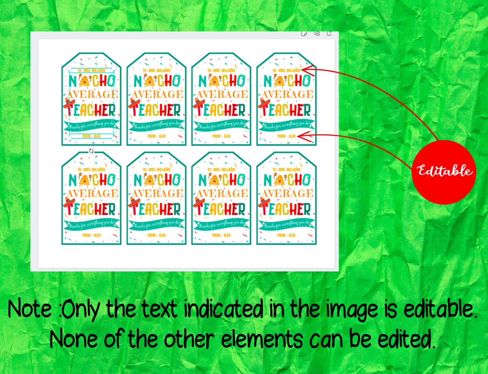 Nacho Average Teacher Editable Thank You Gift Tags Teacher - Etsy UK