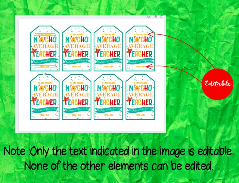 Nacho Average Teacher Editable Thank You Gift Tags Teacher - Etsy