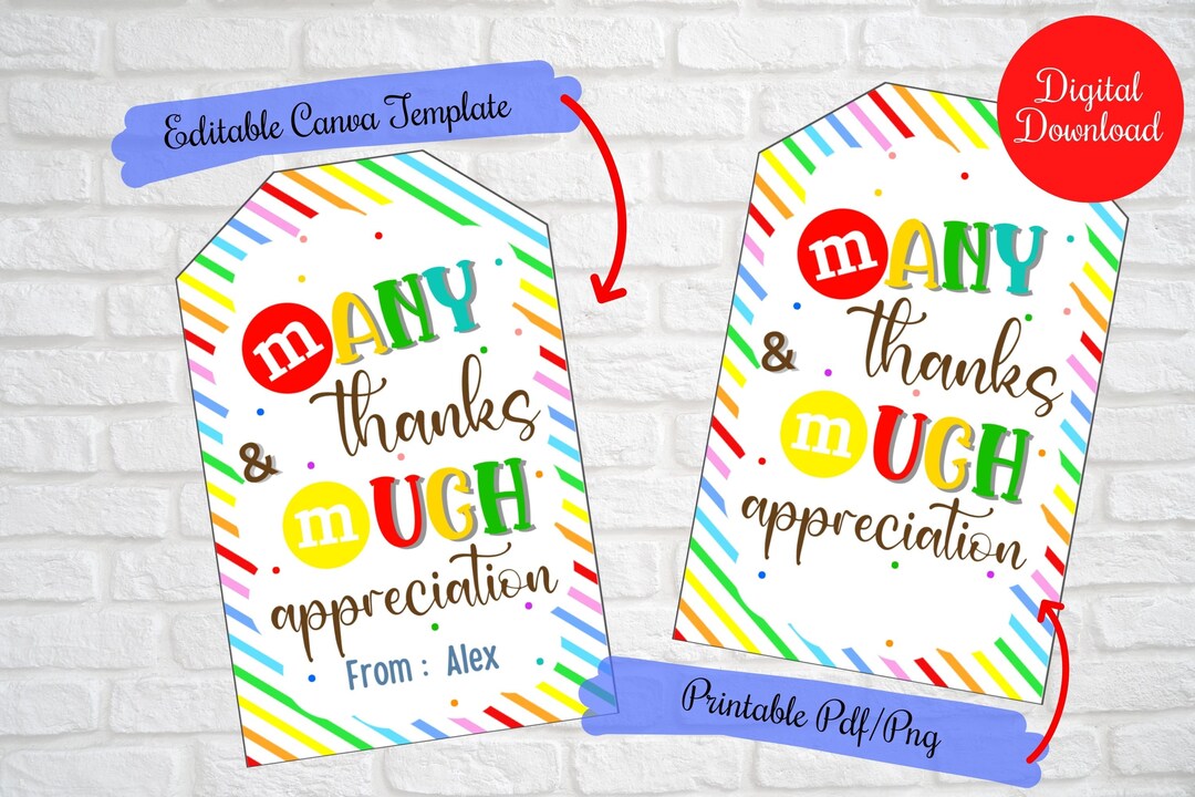 M&M Employee Tags Many Thanks Much Appreciation Gift Tags - Etsy