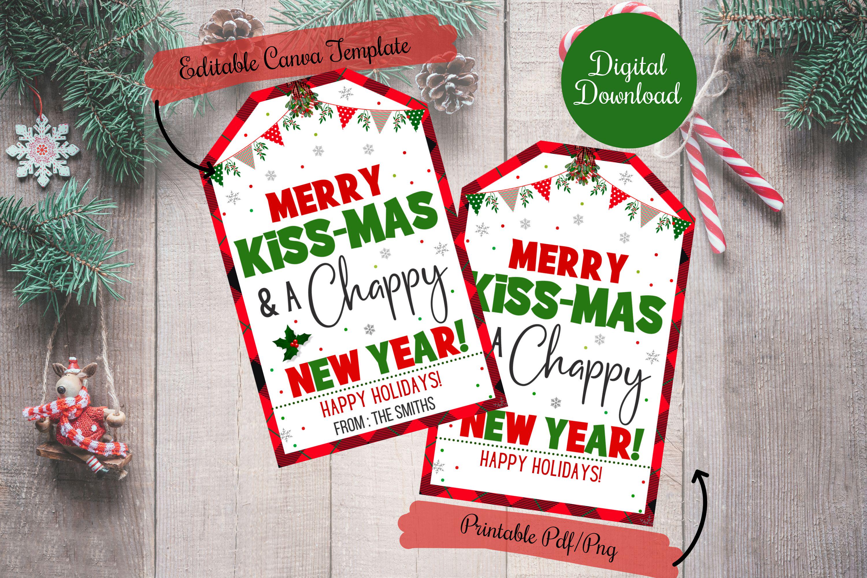 Merry Kissmas and a Chappy New Year Gift Tags,christmas Lip Balm ...