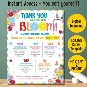 Editable Flowers/plants Theme Teacher Appreciation Week Schedule,thanks ...