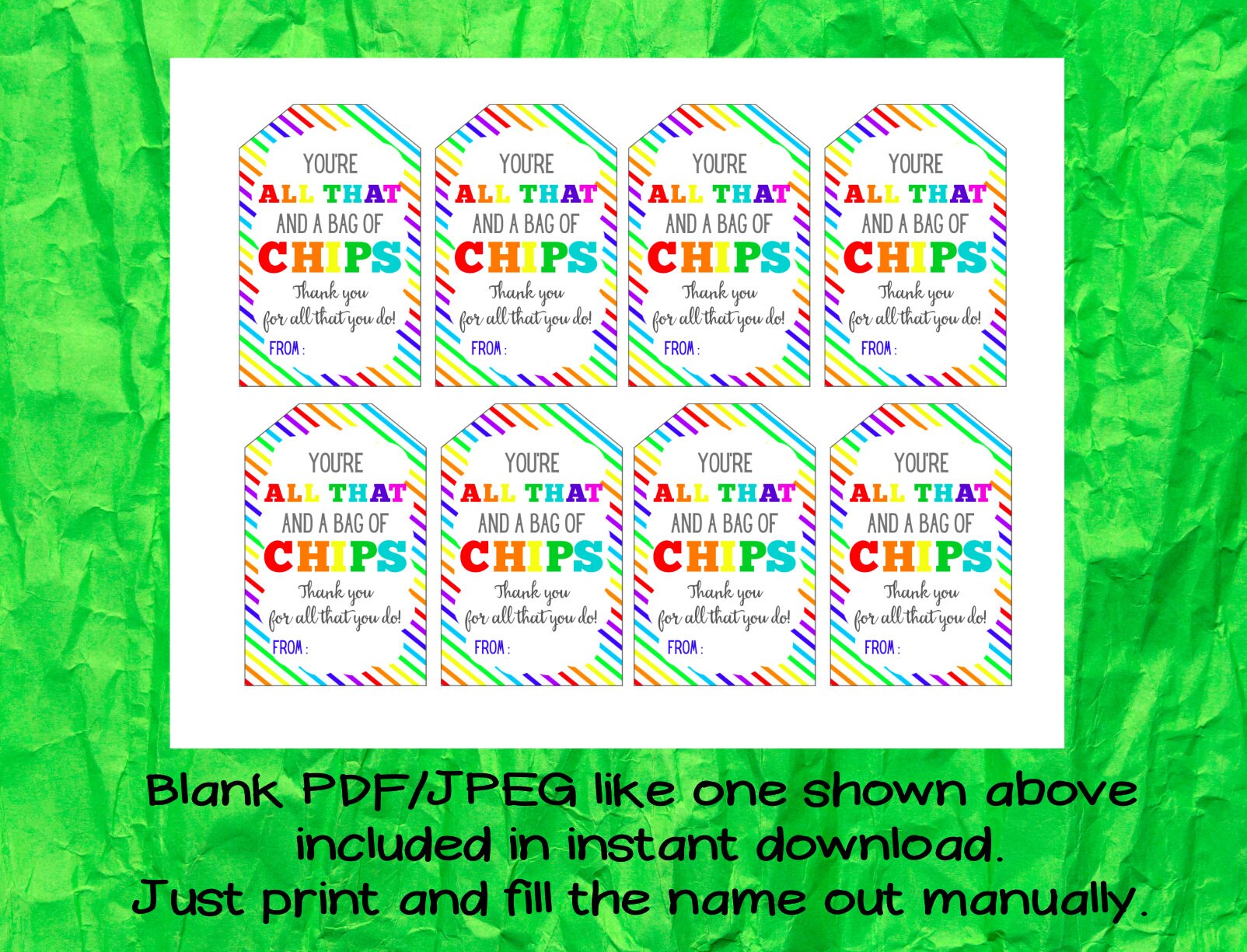 Bag of Chips Editable Thank You Gift Tags Teacher Employee - Etsy