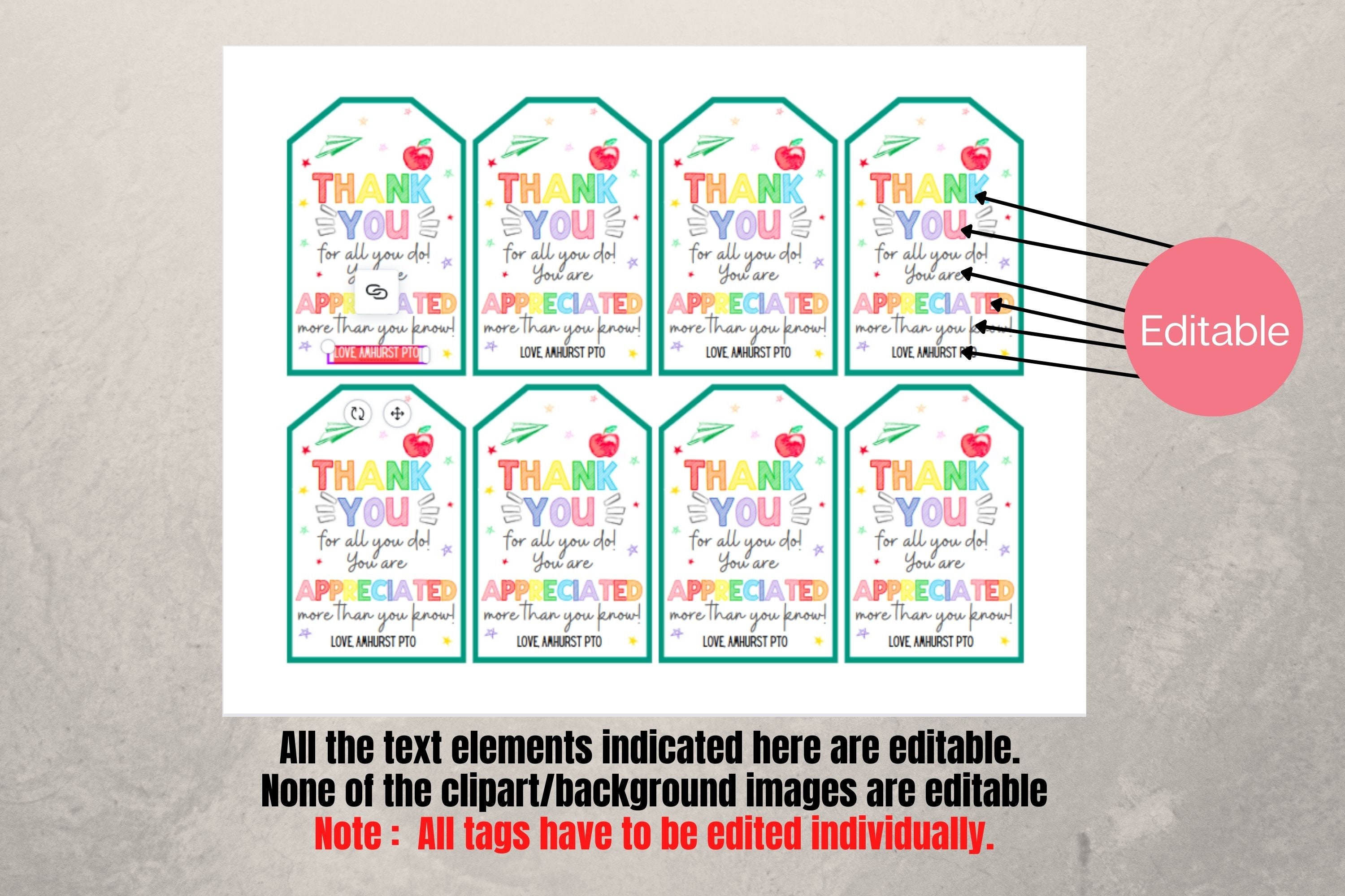 Teacher Appreciation Gift Tags, Thank You Gift Tags, Teacher Staff ...