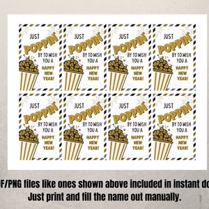 Just Poppin by to Say Happy New Year Gift Tags for Popcorn, Teacher ...
