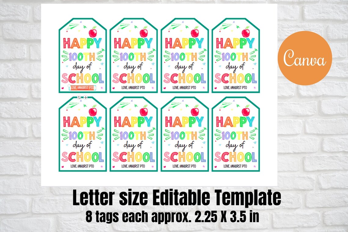 Happy 100th Day of School Gift Tags for Students Teachers | Etsy