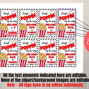 Back to School Popcorn Gift Tags, Just Poppin by to Say Welcome Back to ...