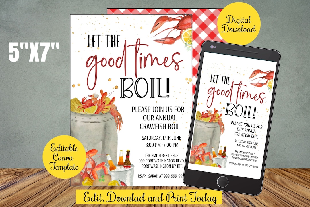 Crawfish Boil Party Invite, Let the Good Times Boil,canva Template ...