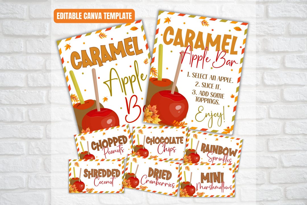 Caramel Apple Bar Sign & Food Tent Labels | Appreciation Fall Party ...