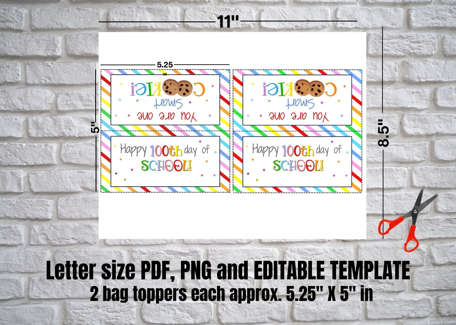 100th Day Cookie Treat Bag Toppers for Students You Are One | Etsy