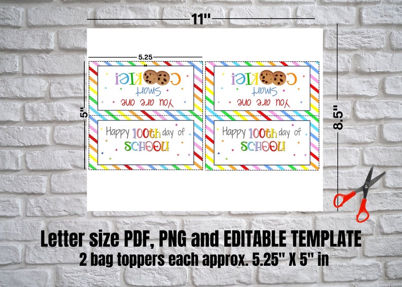 100th Day Cookie Treat Bag Toppers for Students You Are One | Etsy