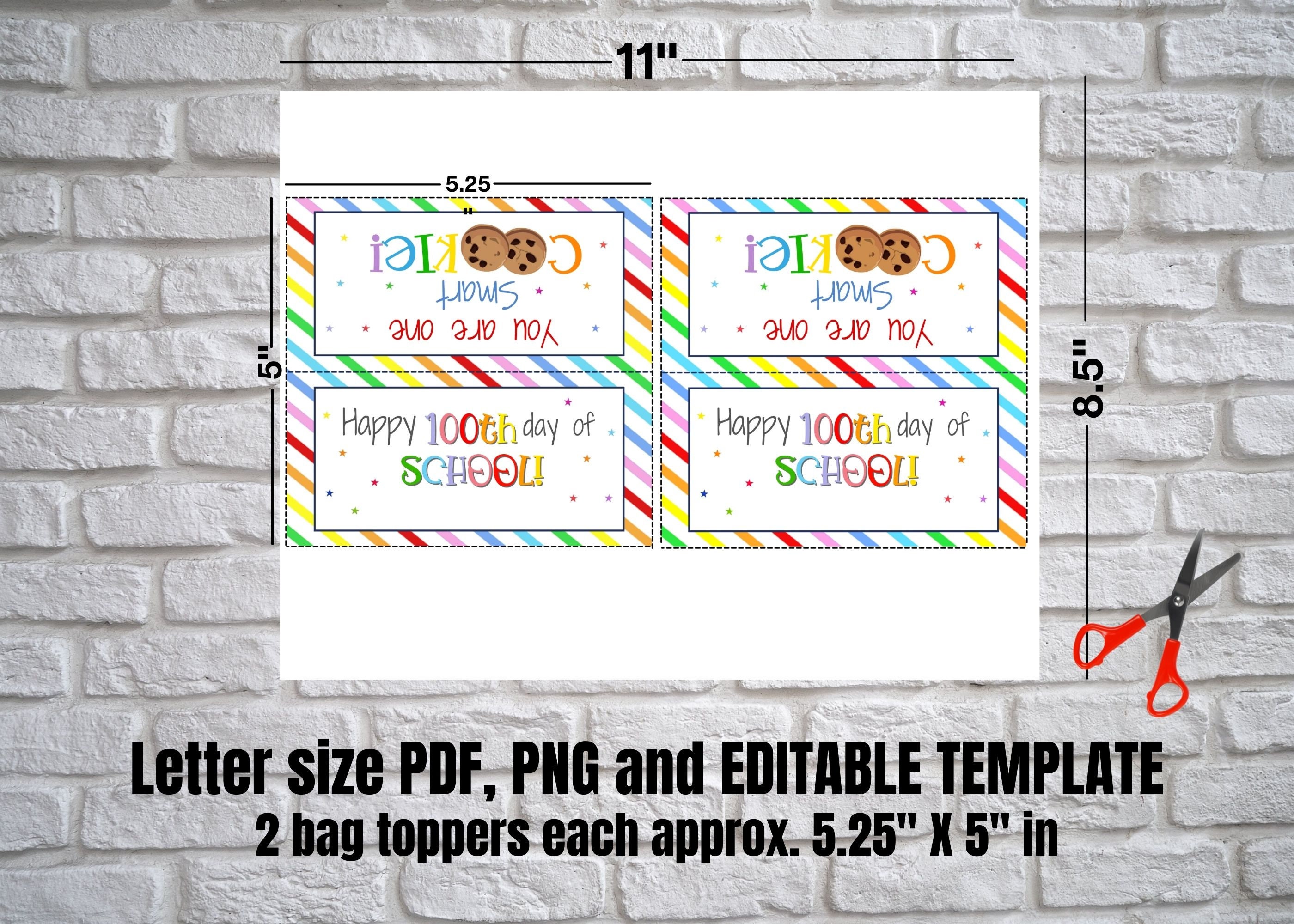 100th Day Cookie Treat Bag Toppers for Students You Are One | Etsy