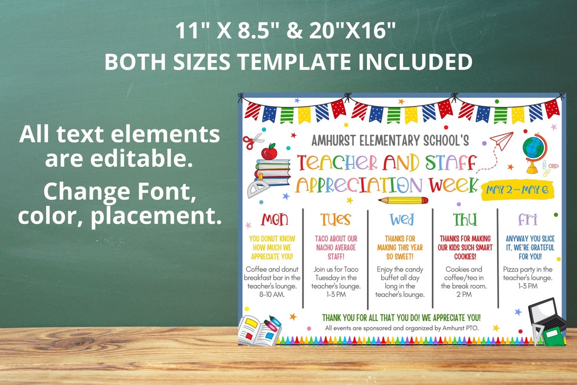 Editable Teacher Appreciation Week Schedule, School Teacher ...