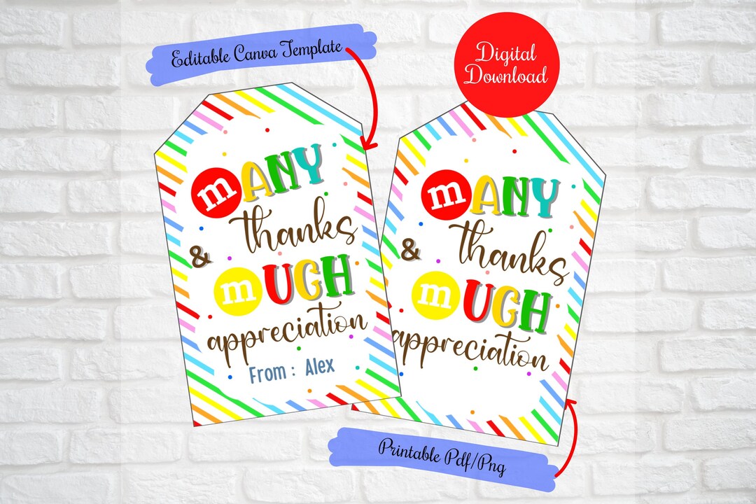 M&M Employee Tags , Many Thanks Much Appreciation Gift Tags for Teacher ...