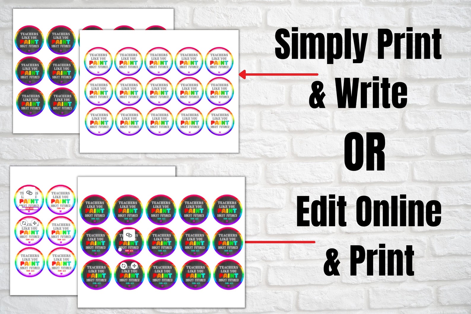 Teachers Like You Paint Bright Futures, Teacher Editable Gift Tags, PTO ...
