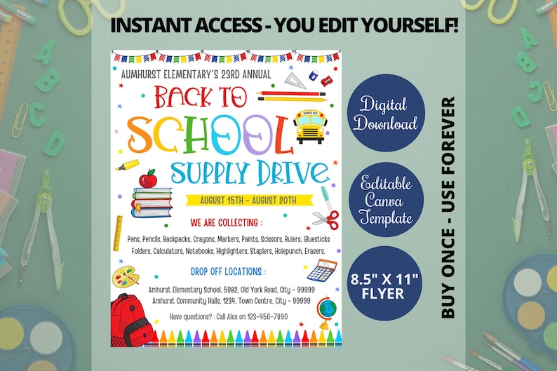 Back to School Supply Drive Flyer for PTO, PTA, Printable School ...
