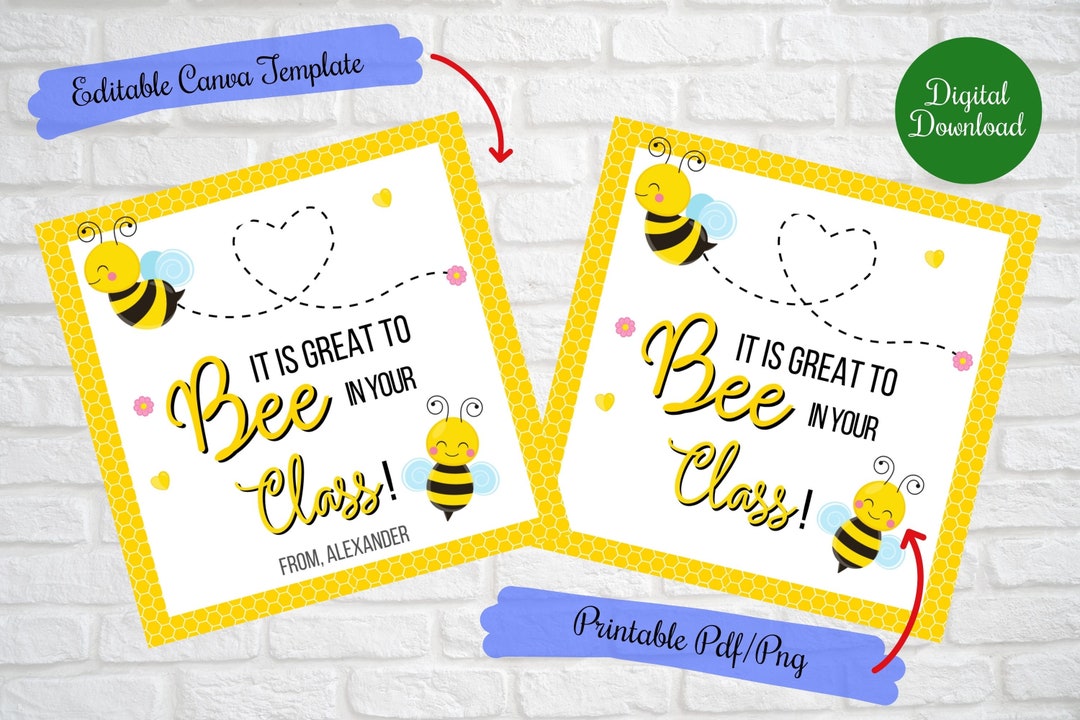 Back to School Bee Honey Gift Tags, It's Great to Bee in Your Class ...