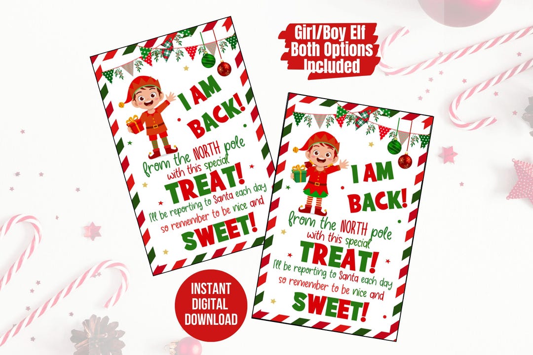 Elf I Am Back Gift Tags, Christmas Elf Tradition, Elf Back With Gifts ...
