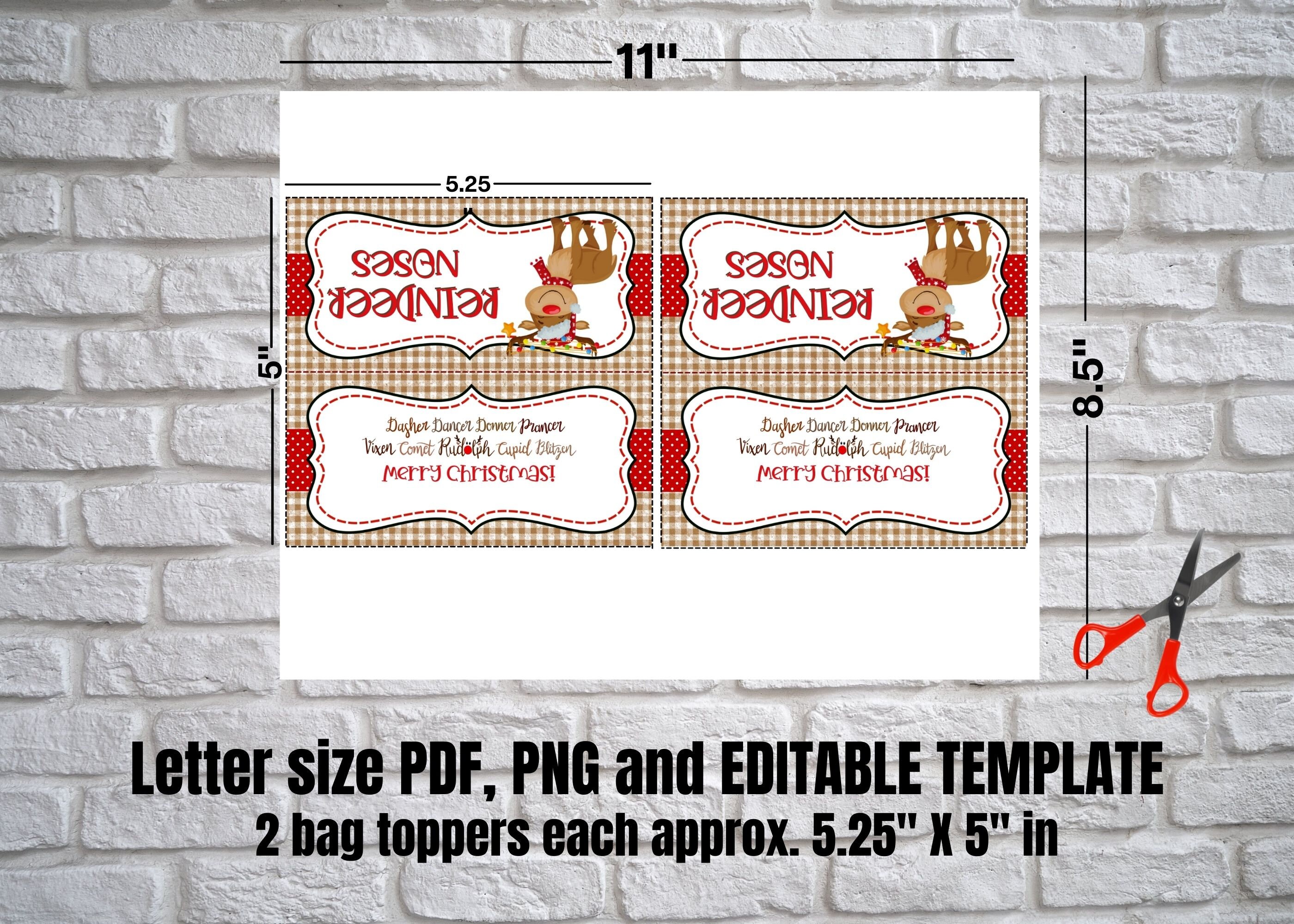 Reindeer Noses Treat Bag Topperseditable Christmas Treat Bag | Etsy